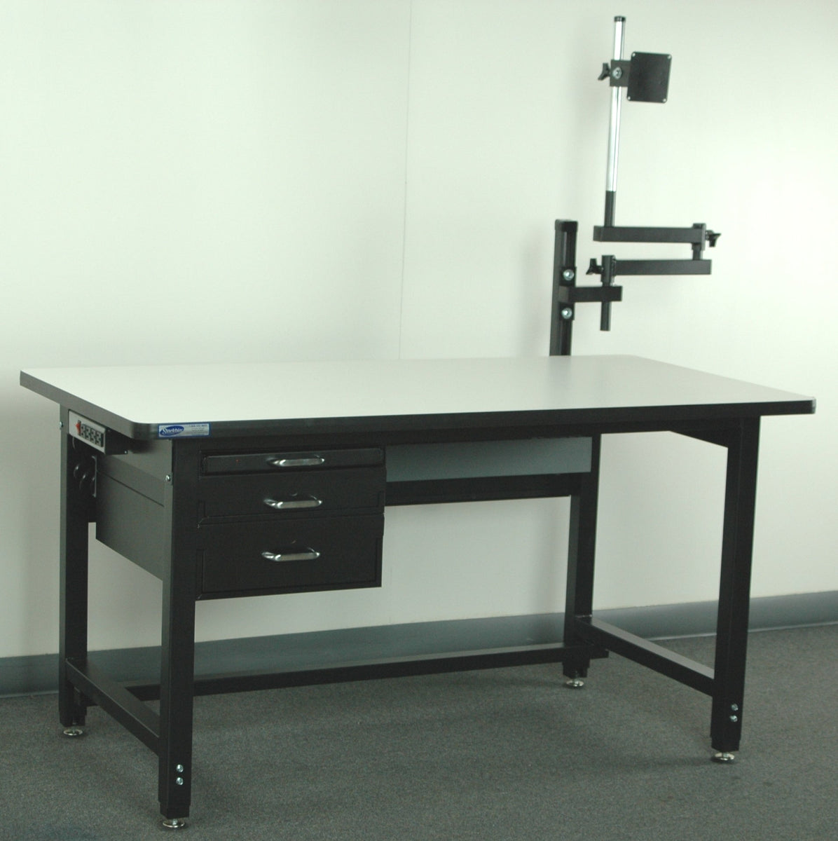 Heavy-Duty Adjustable Workbench with Drawer Unit and Monitor Arm – Stackbin