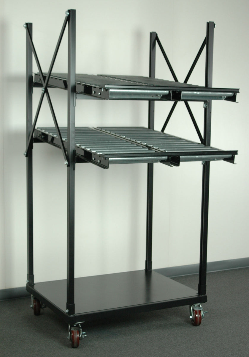Two-Level Flow Rack with Adjustable Conveyor Rollers – Stackbin